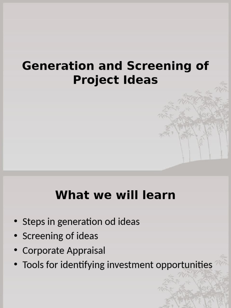 02 Generation and Screening of Project Ideas | PDF | Government Budget ...