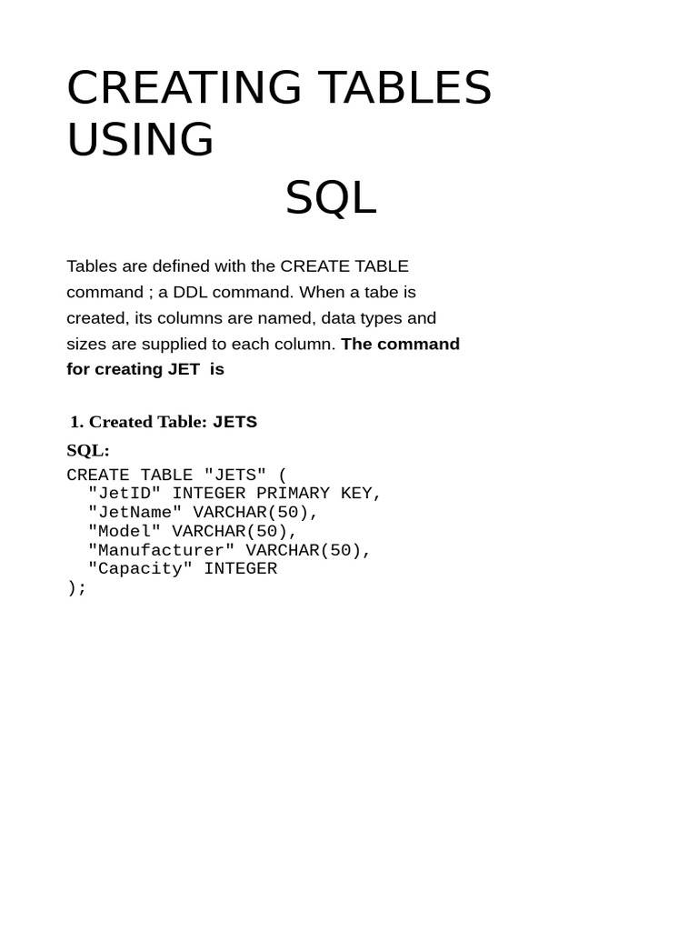Creating Tables Using SQL | PDF | Databases | Sql