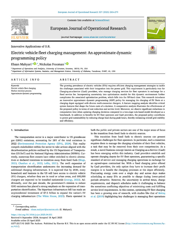 EV Fleet Management - Dynamic Programming Policy | PDF