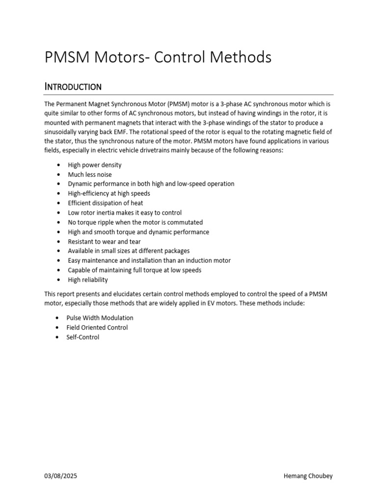 PMSM Motors Report | PDF | Electric Motor | Electricity