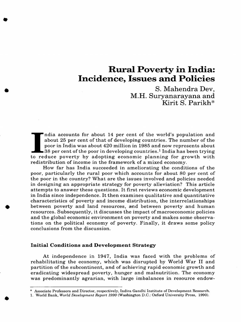 Mahendra Dev Et Al 2023 Rural Poverty in India Incidence Issues and ...