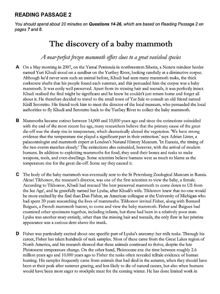 Discovery of Lyuba: Baby Mammoth Insights | PDF