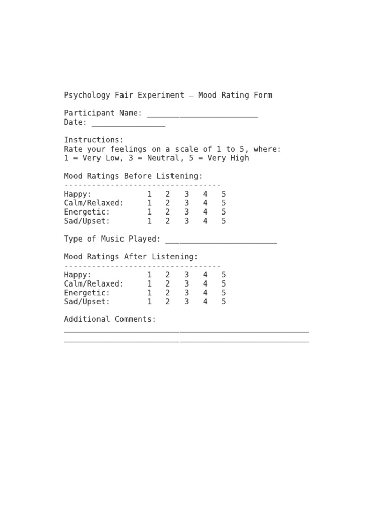 Mood Rating Form | PDF