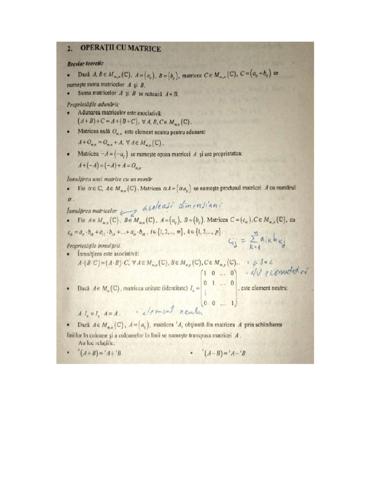 Algebra Matrice Operatii | PDF