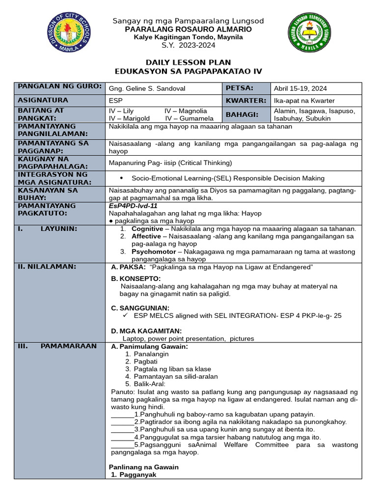 DLP ESP 4 With SEL Integration W3 Q4 | PDF