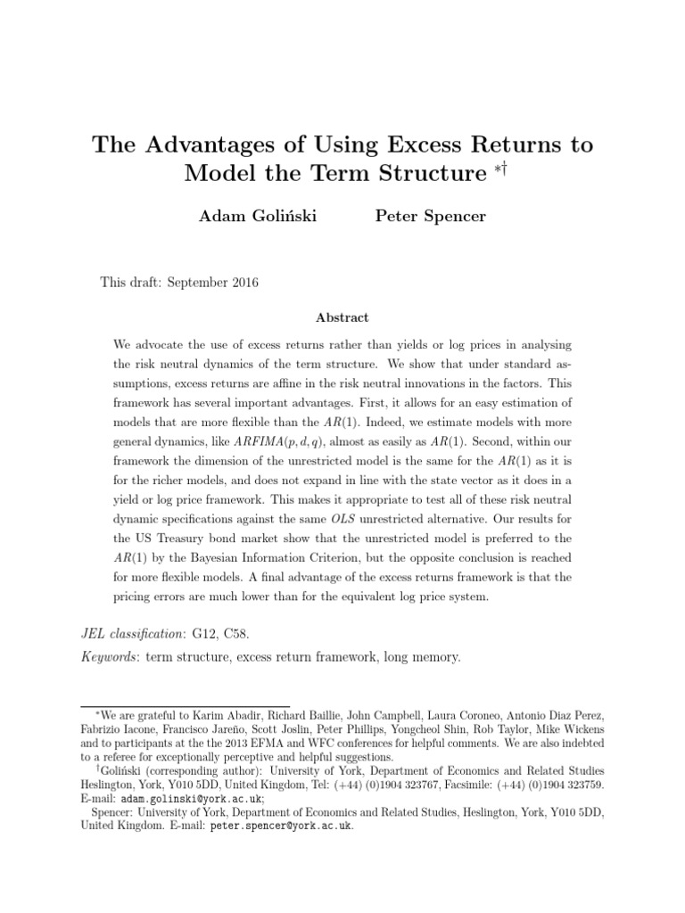 Excess Returns in Term Structure Modeling | PDF | Autoregressive Model ...