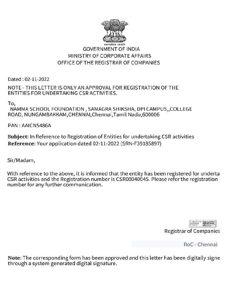 MCA CSR Form 1 | PDF