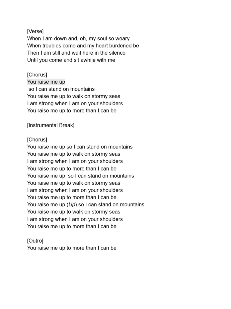 You Raise Me Up Lyrics | PDF