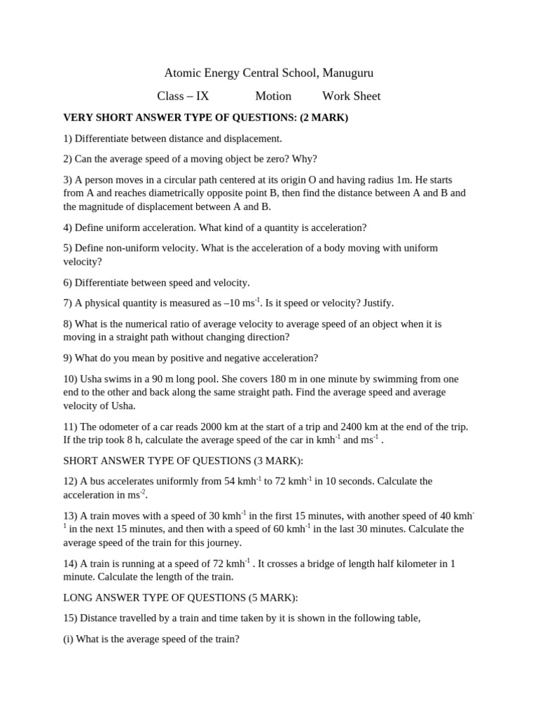Class 9 Physics Motion | PDF | Velocity | Acceleration