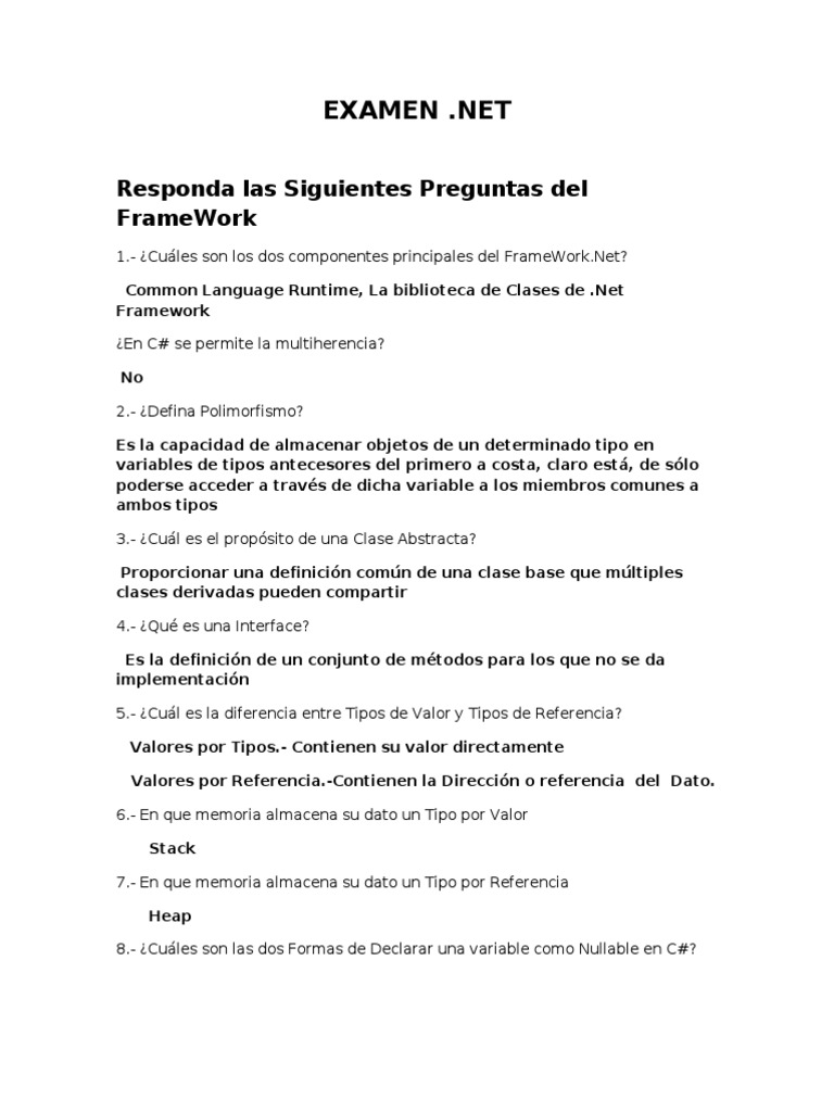 Examen | Descargar gratis PDF | .NET Framework | C Sharp (lenguaje de programación)
