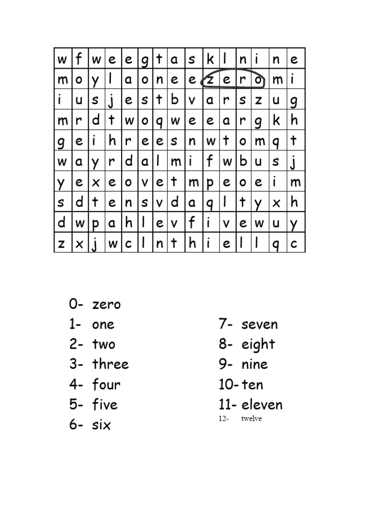 Numbers Wordsearch | PDF