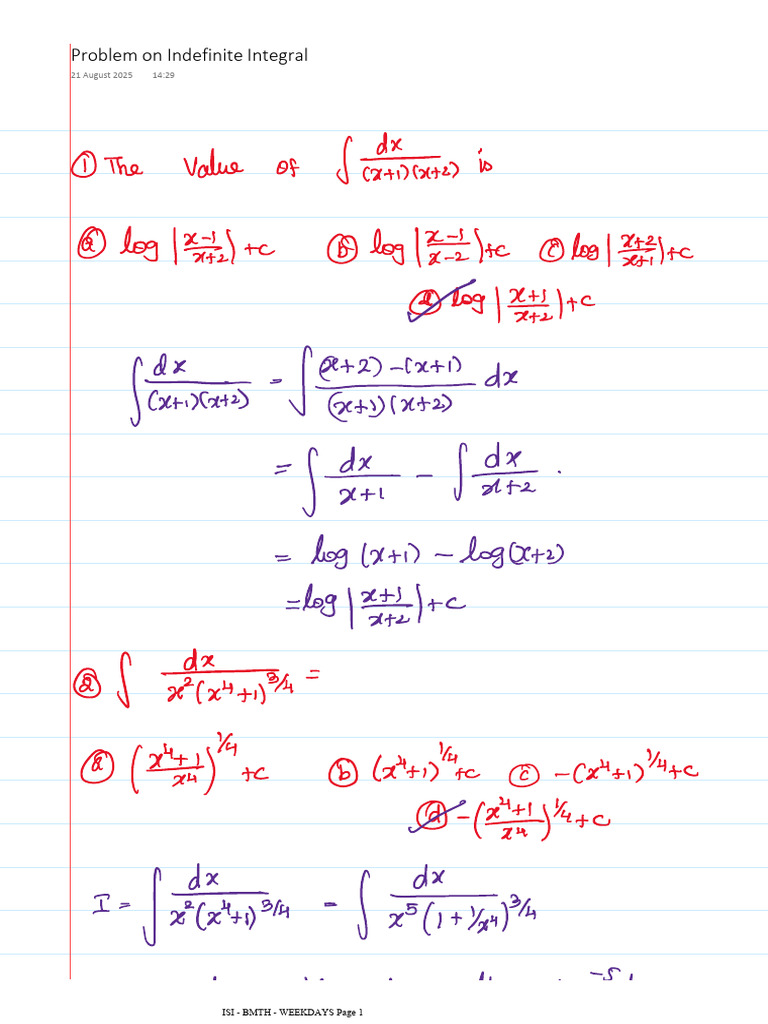 Indefinite Integral Problem Set | PDF