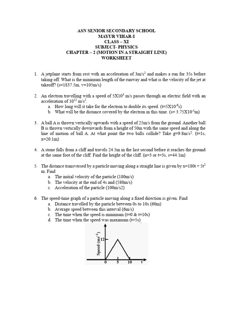 Class XI Physics Worksheet: Motion Analysis | PDF | Acceleration | Velocity