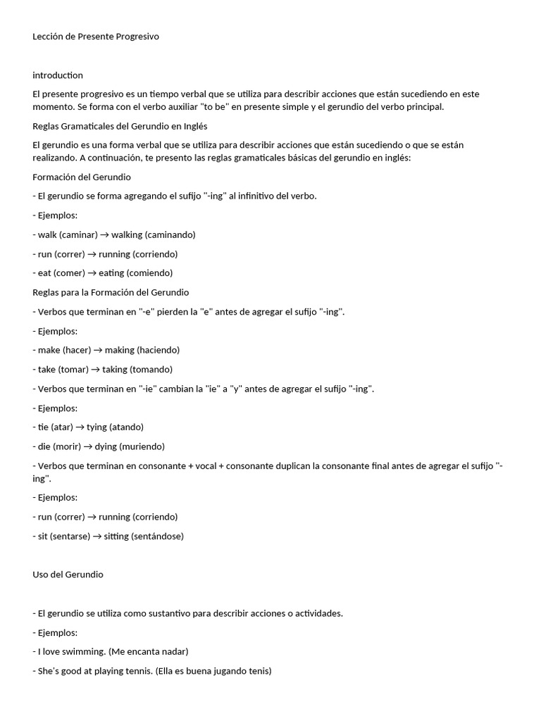 Lección de Presente Progresivo | PDF | Verbo | Lingüística