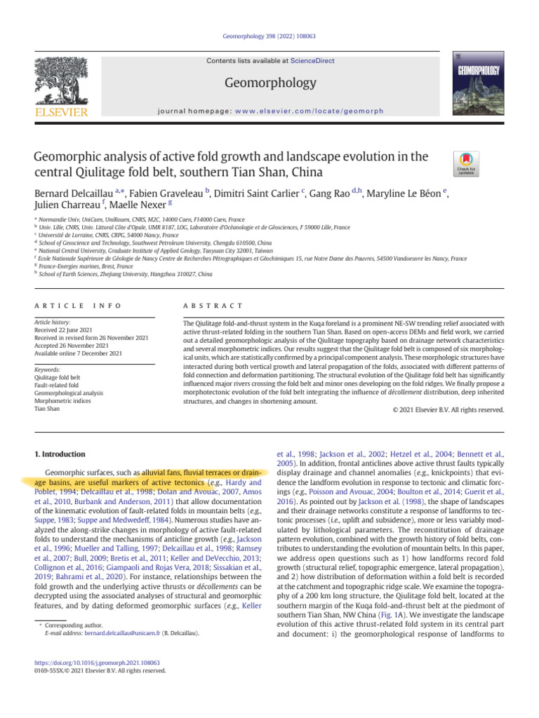 Geomorphic Analysis of Active Fold Growth and Landscape Evolution in ...