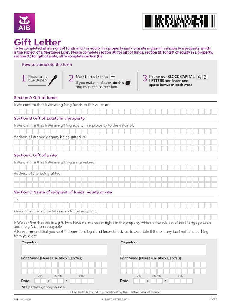 AIB Gift Letter Template for Equity | PDF | Banking | Private Law