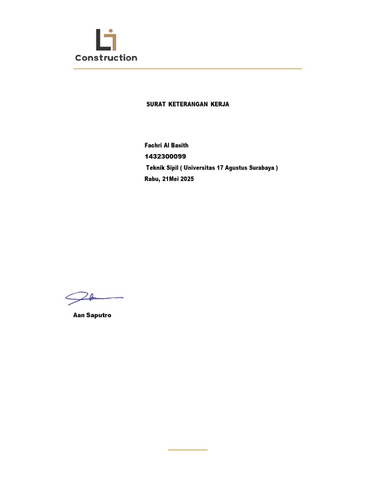 Surat Keterangan Kerja Fachri Al Basith | PDF