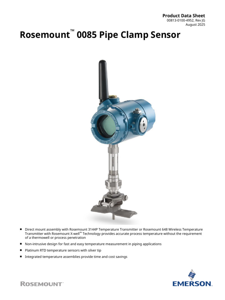 Product Data Sheet Rosemount 0085 Pipe Clamp Sensor en 73338 | PDF ...
