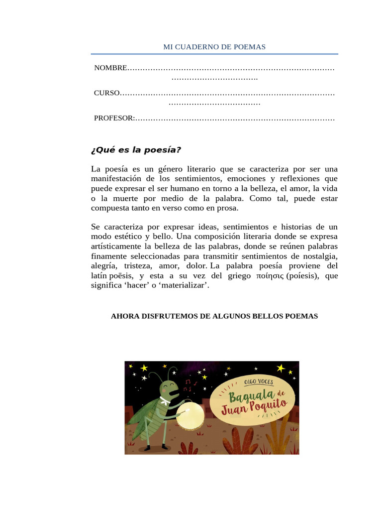 Mi Cuaderno de Poemas 2025 Primer Año | PDF | Amor | Poesía