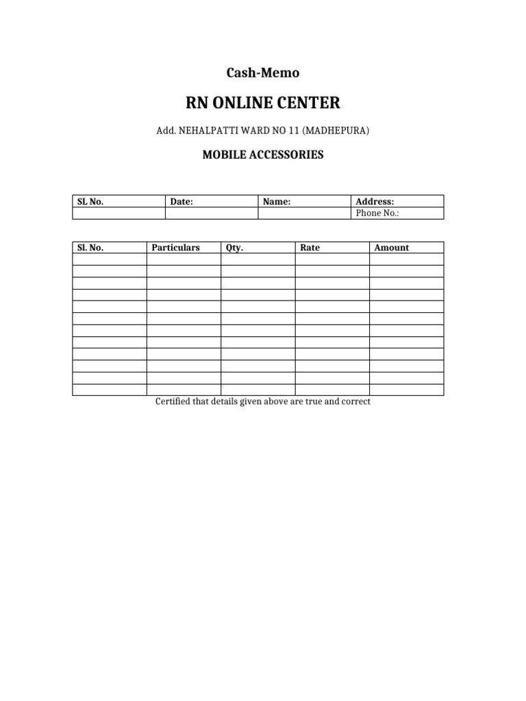 Cash Memo Final | PDF