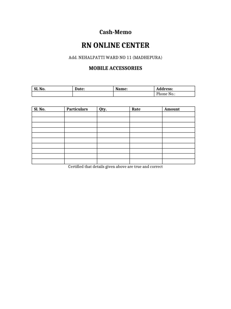Cash Memo Template Styled | PDF