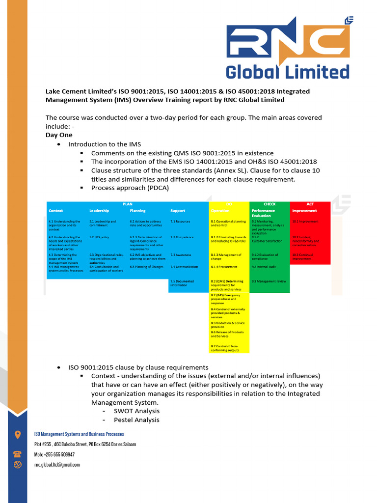 Lake Cement IMS Training Overview Report | PDF | Risk | Business