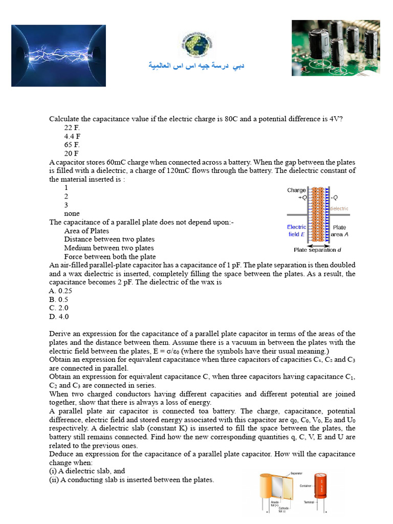 Capacitors and Dielectrics Worksheet | PDF | Capacitance | Capacitor