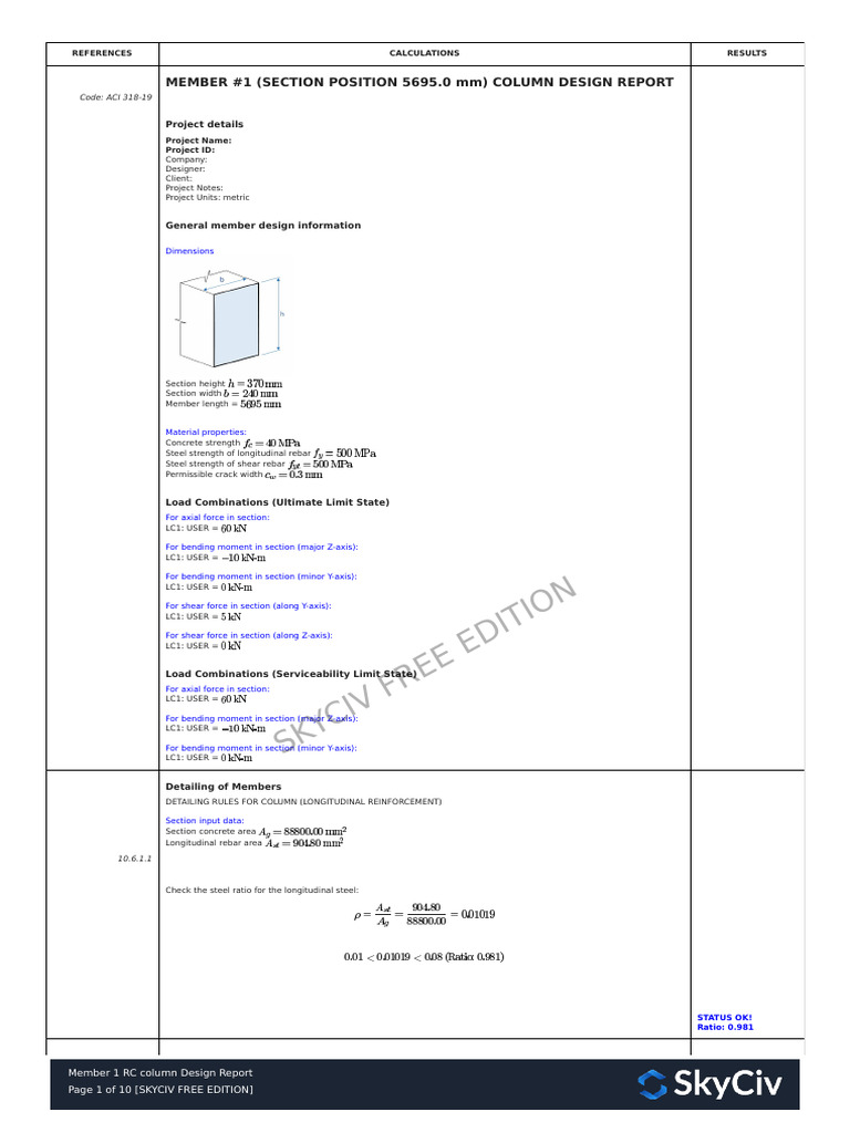 RC Column Design Report ACI 318-19 | PDF | Bending | Buckling