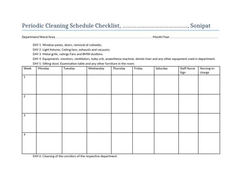 Periodic Cleaning Schedule Checklist | PDF