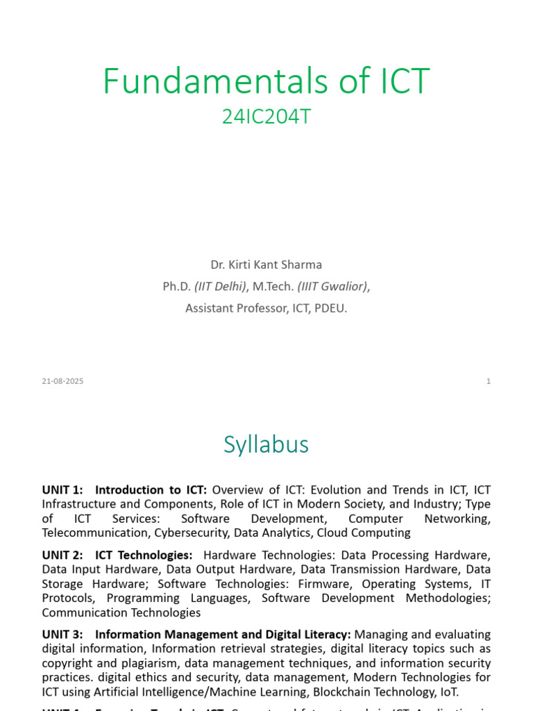 Fundamentals of ICT Course Syllabus | PDF | Integrated Circuit ...