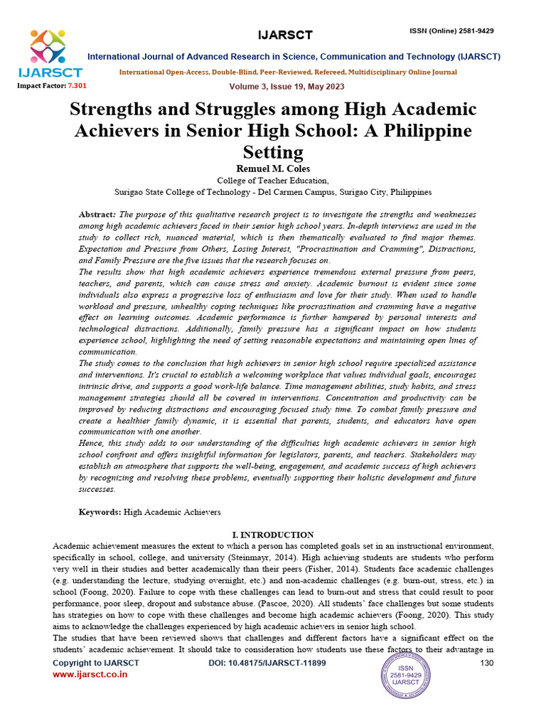 Challenges of High Achievers in School | PDF | Professional Skills ...