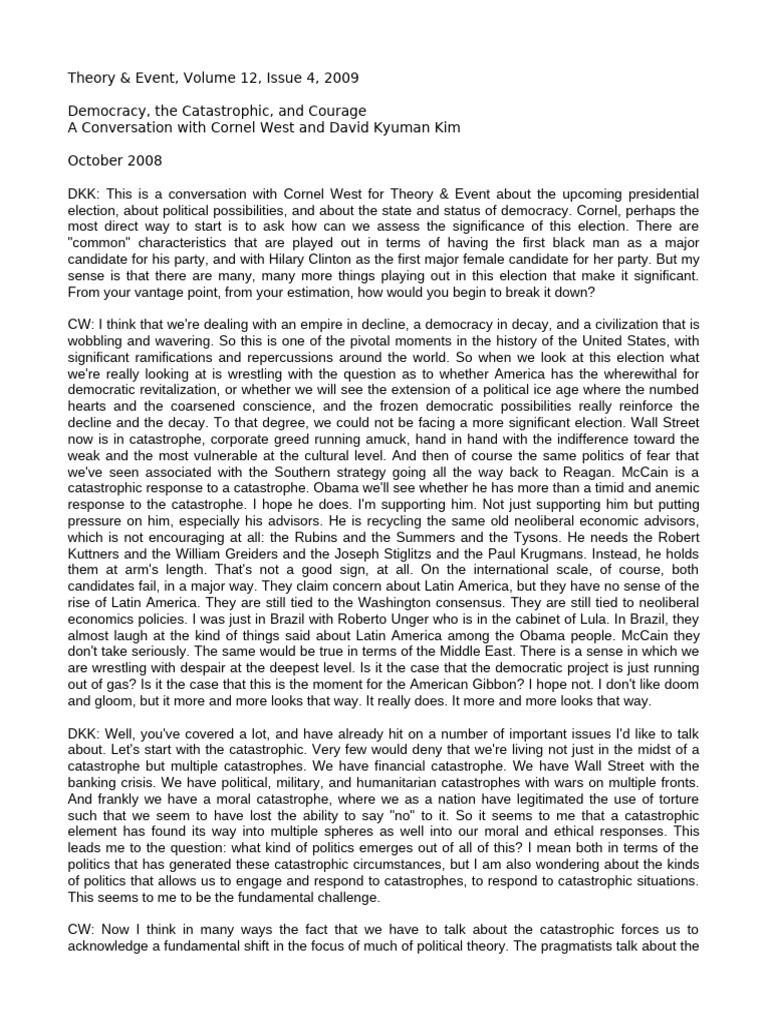 Cornell West Democracy The Catastrophic and Courage A Conversation With ...