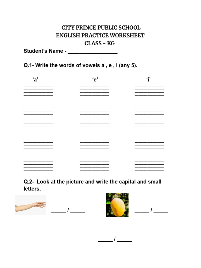 KG English Practice Worksheet | PDF | Linguistics