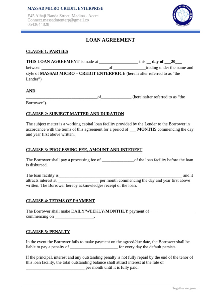 Massad Micro-Credit Loan Agreement | PDF | Loans | Interest