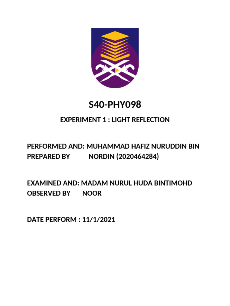 S40 Phy098 | PDF | Reflection (Physics) | Mirror