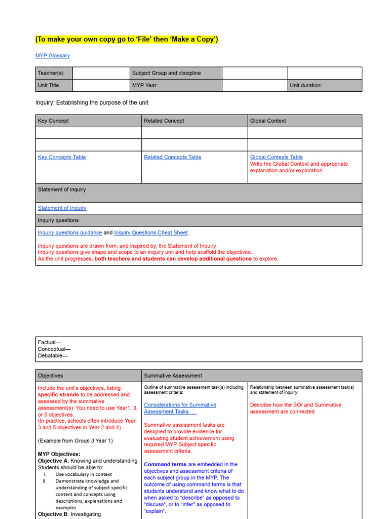 MYP Unit Planner Template Interactive | PDF | Educational Assessment ...
