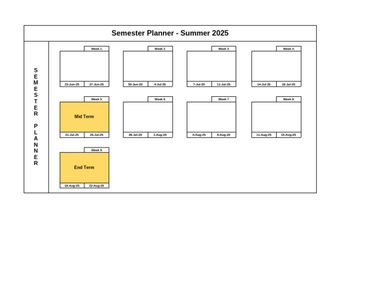 Semester Planner Summer 2025 | PDF