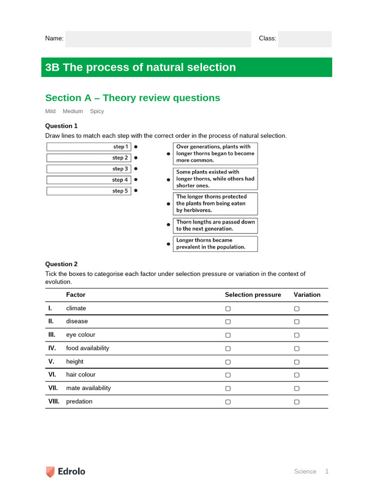 Question Set 3B The Process of Natural Selection Vic 8.4 Edrolo | PDF ...