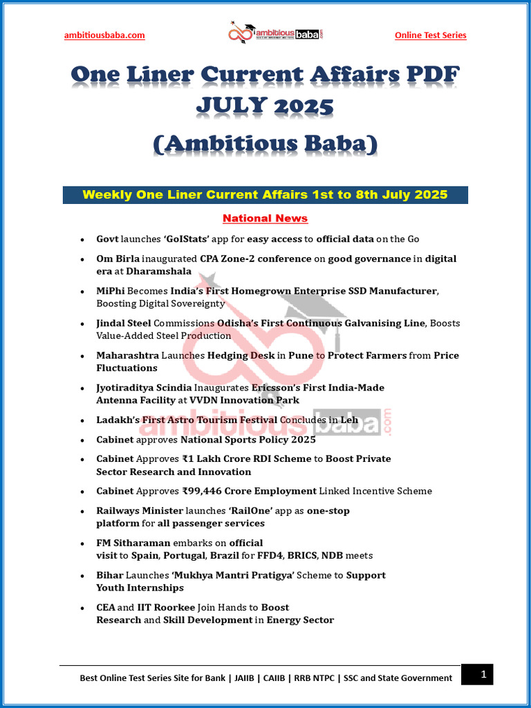 Oneliners July 2025 Ambitious Baba 1 (1) | PDF