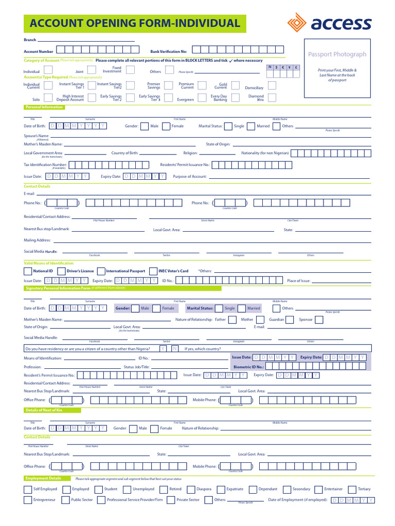 Account Opening Form Individual | PDF | Identity Document | Debit Card