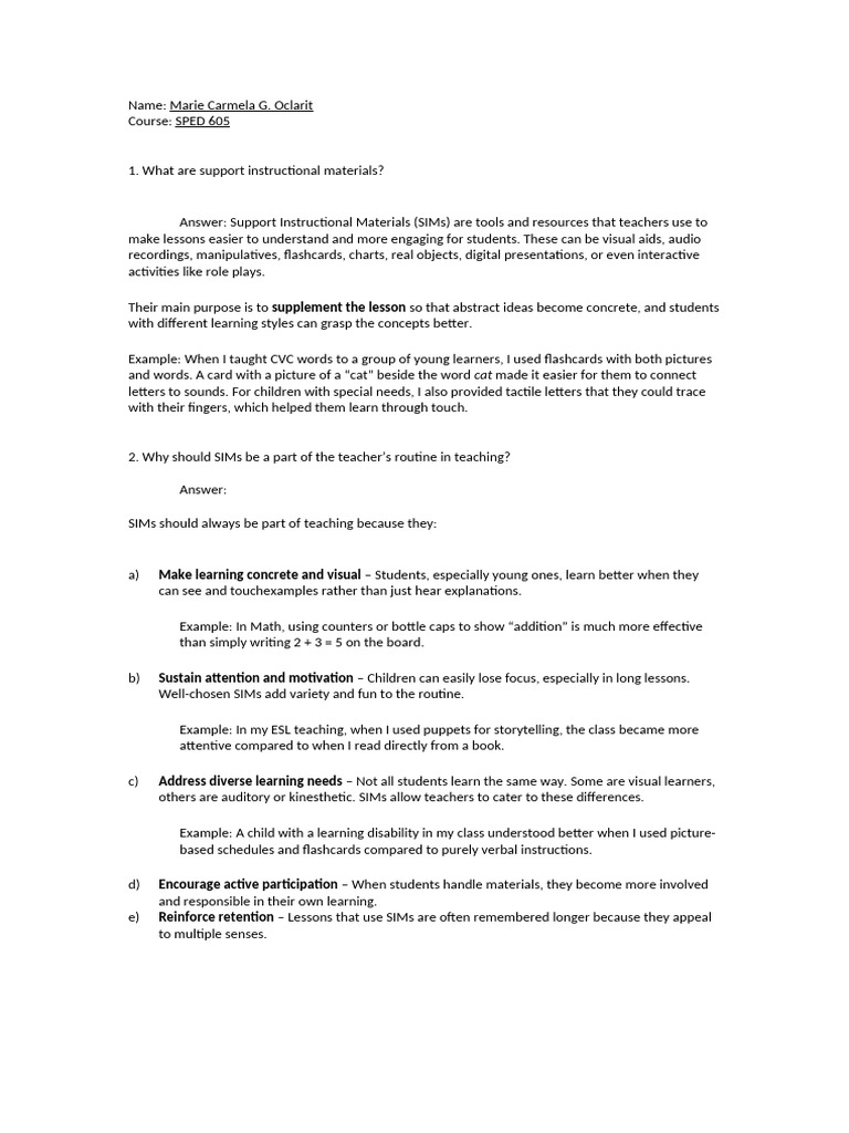 7 Module 4 - Lesson 1 - Task 11 - Marie Carmela Oclarit | PDF | Learning | Cognition