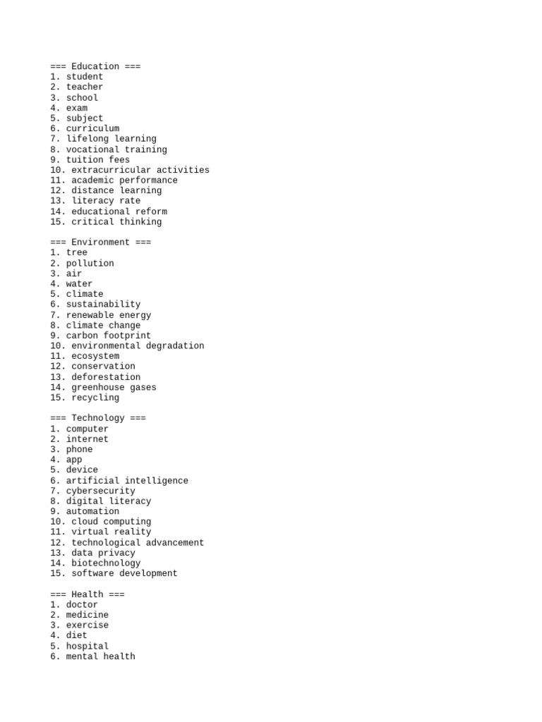 B2 Vocabulary by Topic | PDF