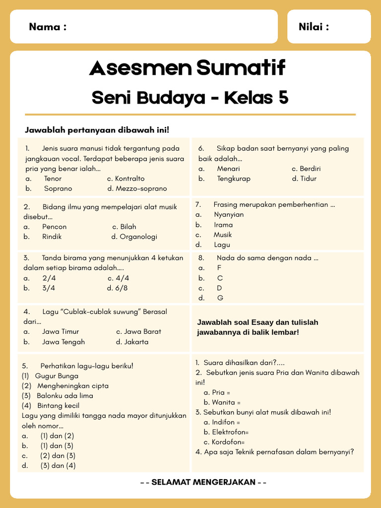 Asesmen Sumatif Kelas 5 SBDB | PDF