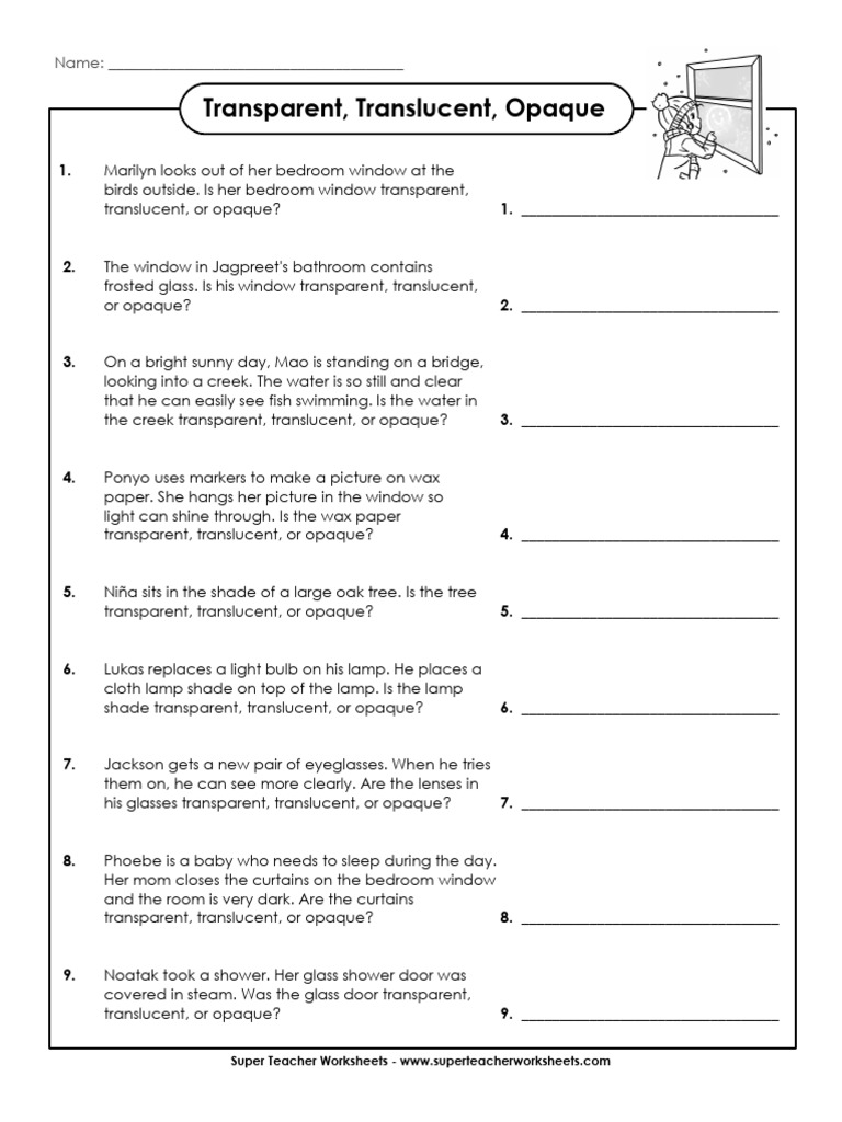 Transparent, Translucent, Opaque Worksheet | PDF | Window | Glasses