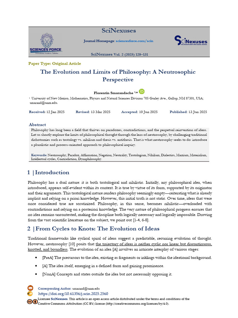 Neutrosophy: The Evolution of Philosophy | PDF | Dialectic | Nihilism