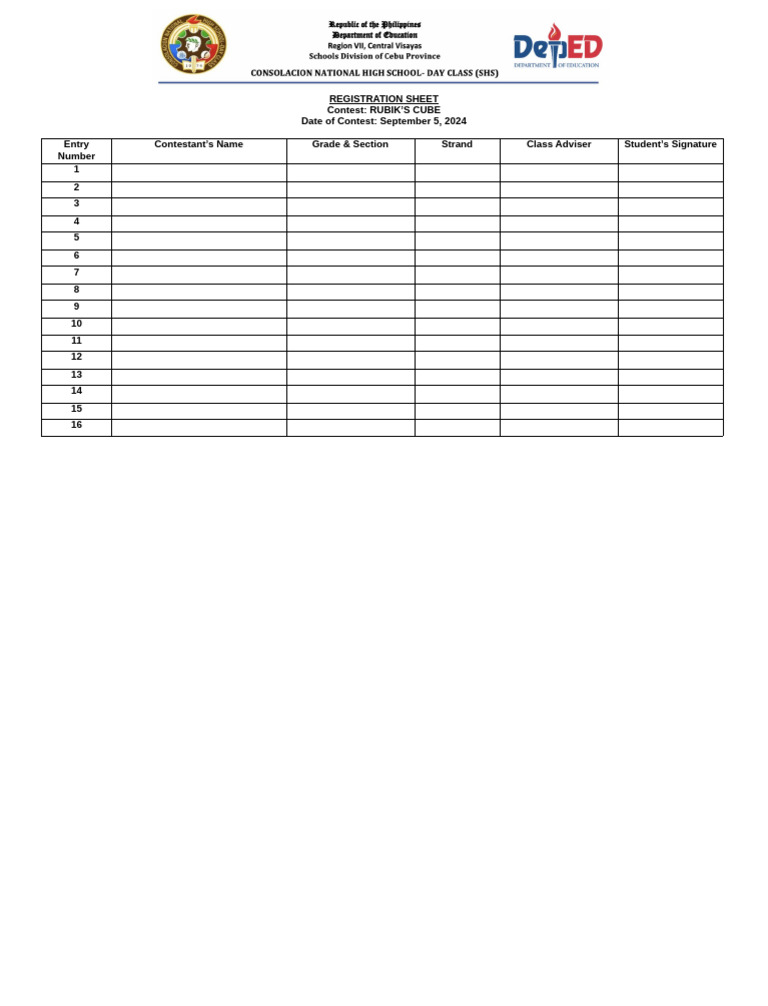 Rubik's Cube Contest Registration Sheet | PDF