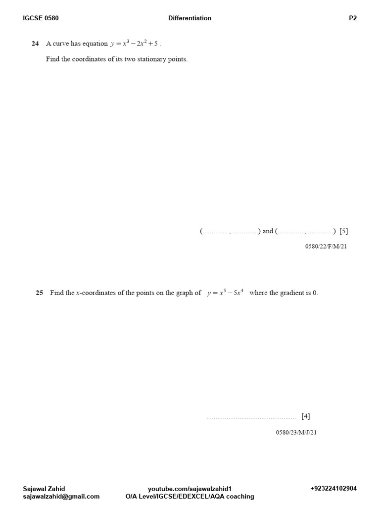 6 Differentiation, Stationary Points | PDF