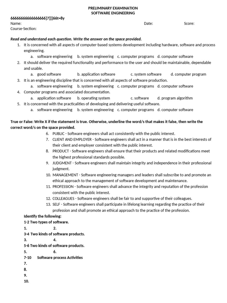 Preliminary Examination | PDF | Software | Software Engineering