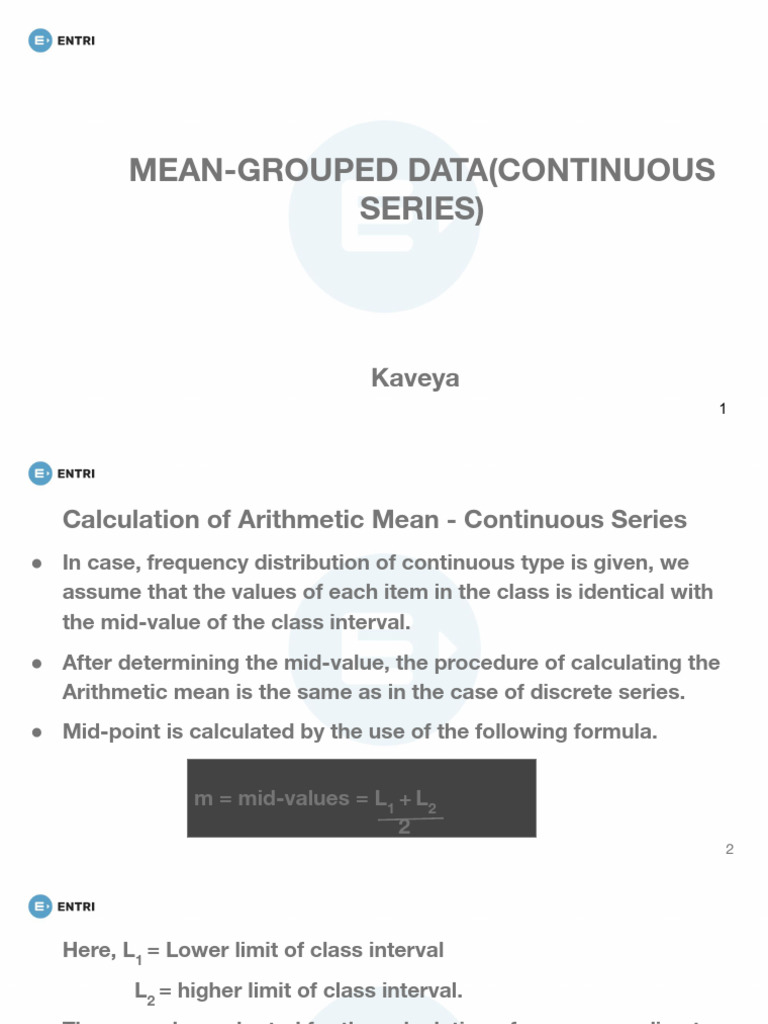 Arithmetic Mean in Continuous Series | PDF | Mean | Arithmetic