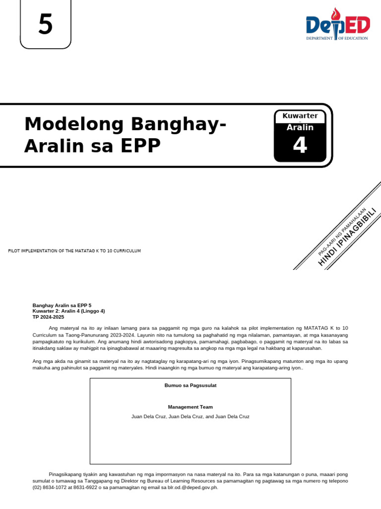 Revised Q2 LE EPP5 Aralin 4 Linggo 4 | PDF